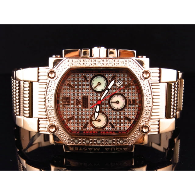 Mens Rose Gold Finish Rectangular Face Diamond Watch W#323 - Walmart.com