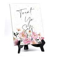Kids Activity Table Sign with Easel, Floral Watercolor Design (6" x 8 ...