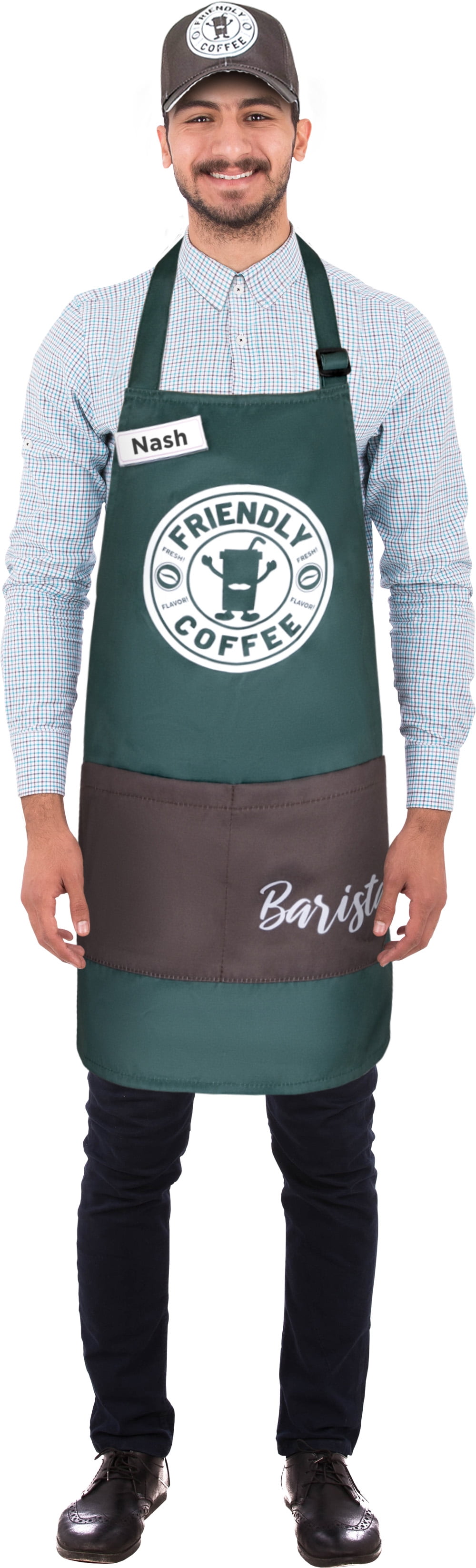 Dress Up America Barista Costume for Adults - Green Apron and Cap ...