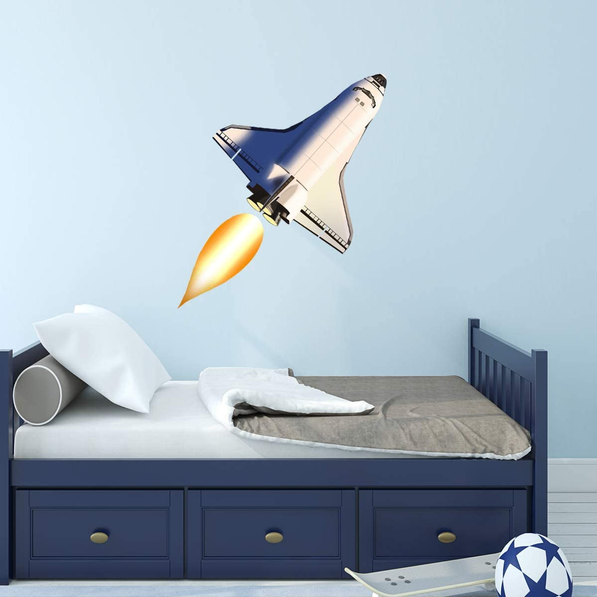 VWAQ Rocket Ship Wall Decal - Spaceship Stickers for Kids Walls Peel ...