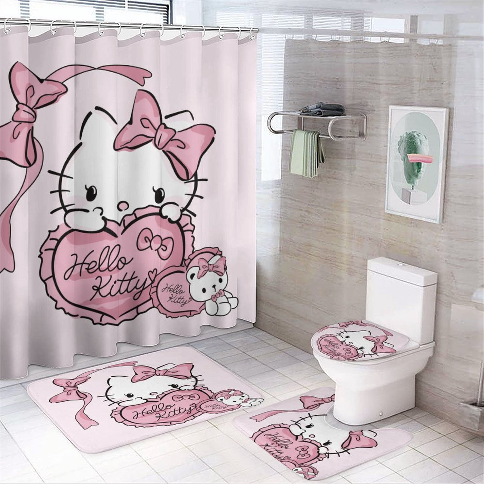 Hello Kitty Shower Curtain Anime Cat Bathroom Set 4 Piece Bathroom Hello Kitty Shower Curtain Anime Cat Bathroom Set 4 Piece Bathroom