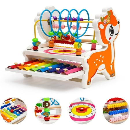 4-in-1 Baby Activity Cube Toys, Wooden Kids Activity Center with Abacus ...
