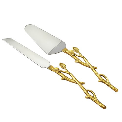 Click here for Elegance Golden Vine Cake/Knife Set  13-Inch  Silv... prices