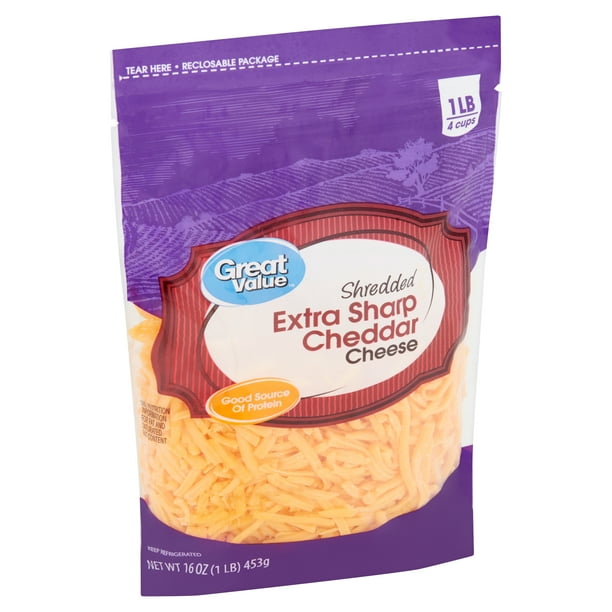 Great Value Shredded Extra Sharp Cheddar Cheese, 16 oz - Walmart.com ...
