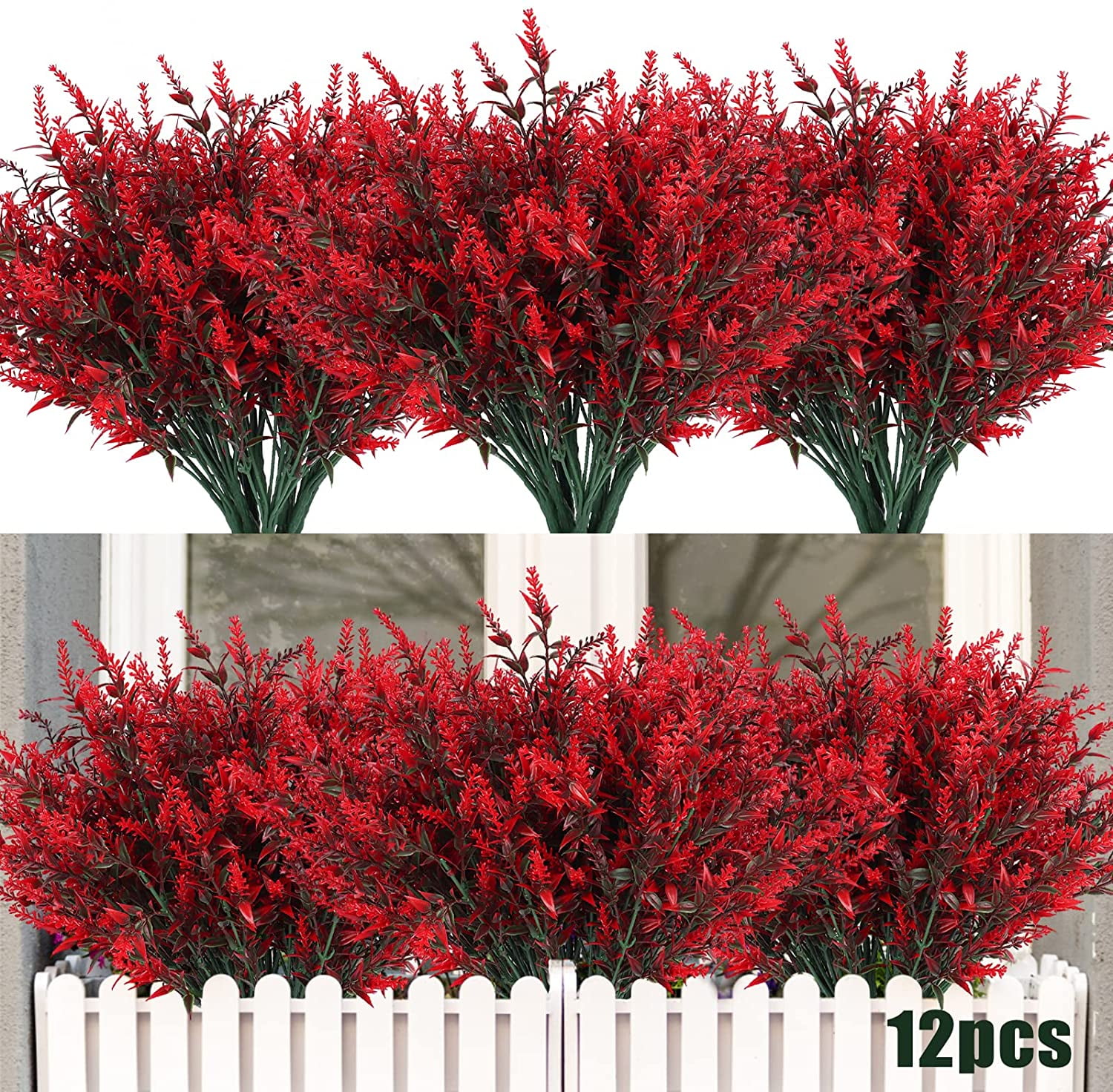 Sinhoon Artificial Greenery Lavender Fake Shrubs Flowers 12 Bundles UV ...