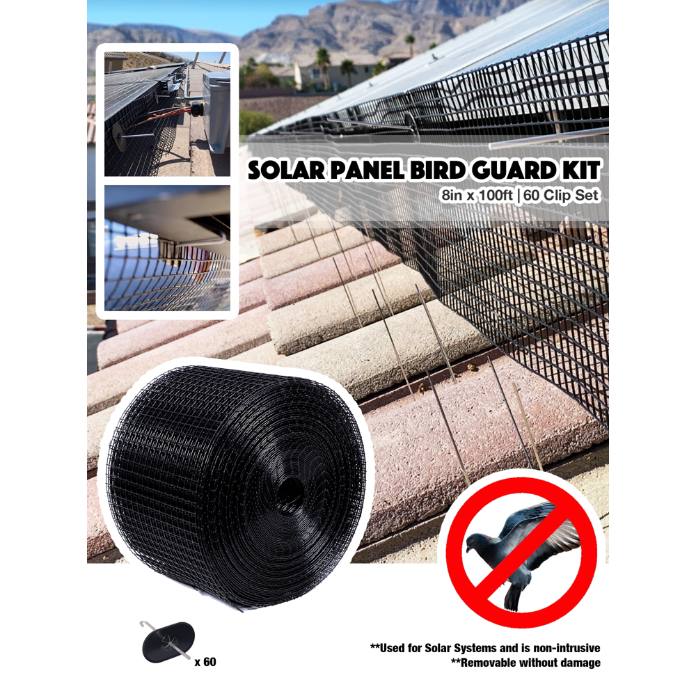 Solar Panel Bird/Critter Guard 8in X 100ft Roll Kit | 60 Fastener Clips ...