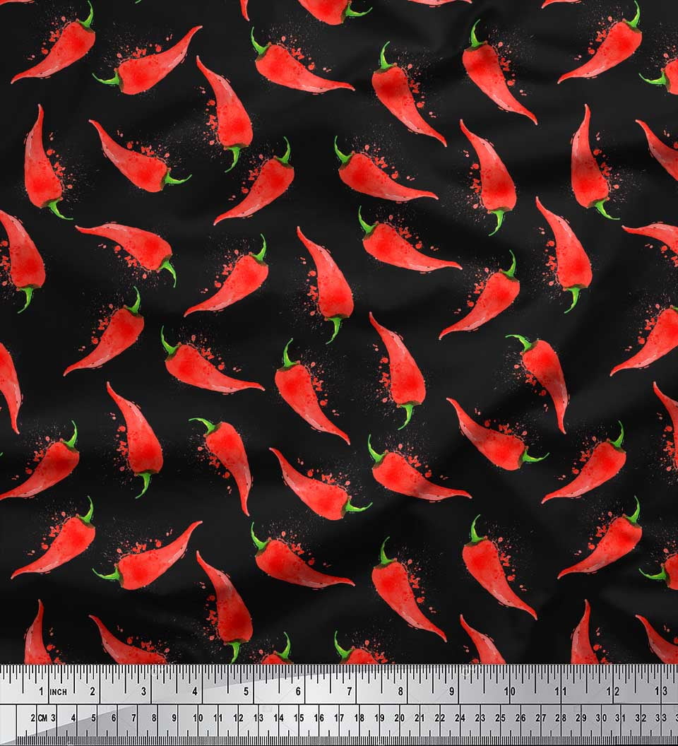 Soimoi Black Rayon Fabric Chilli Vegetable Print Fabric by the Yard 42 ...