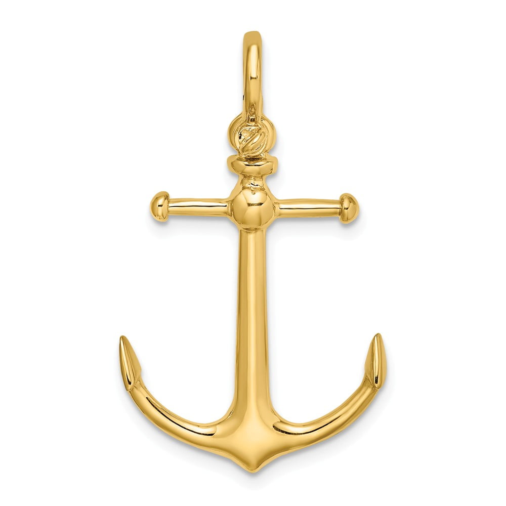 FB Jewels 14K Yellow Gold 3D Anchor with Long T Bar High Polish Shackle ...