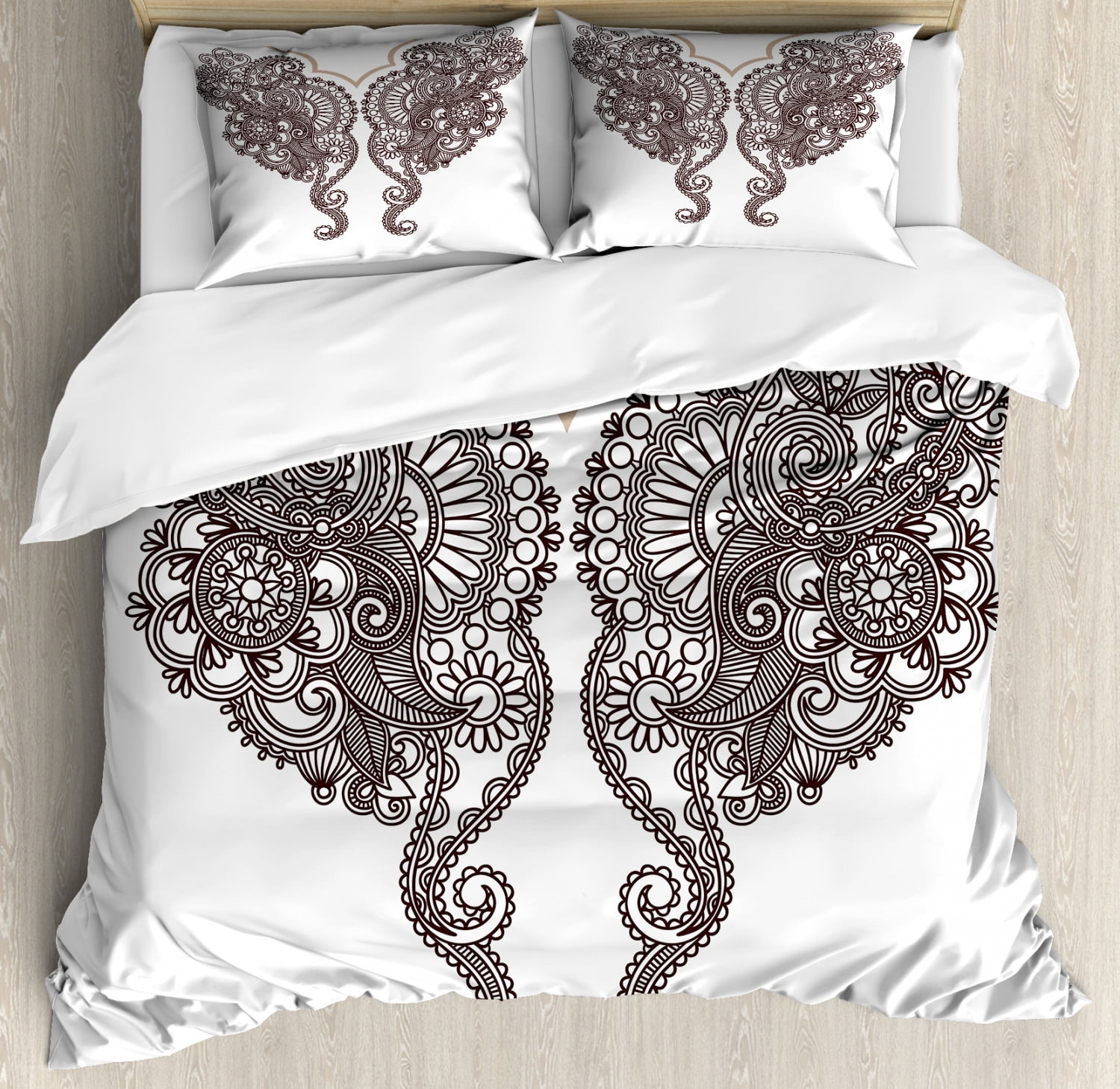 Henna Duvet Cover Set King Size, Two Identical Eastern Motif Paisley ...