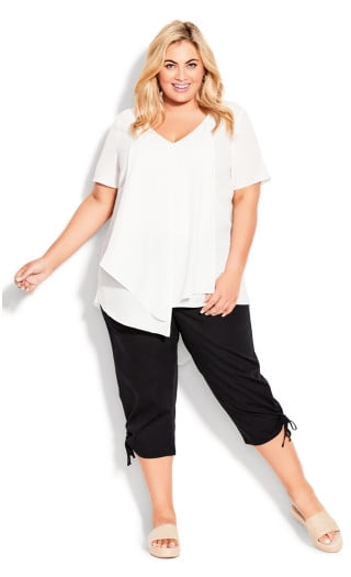 Avenue Women's Plus Size Cotton Cinch Capri Wide Elastic Drawstring ...