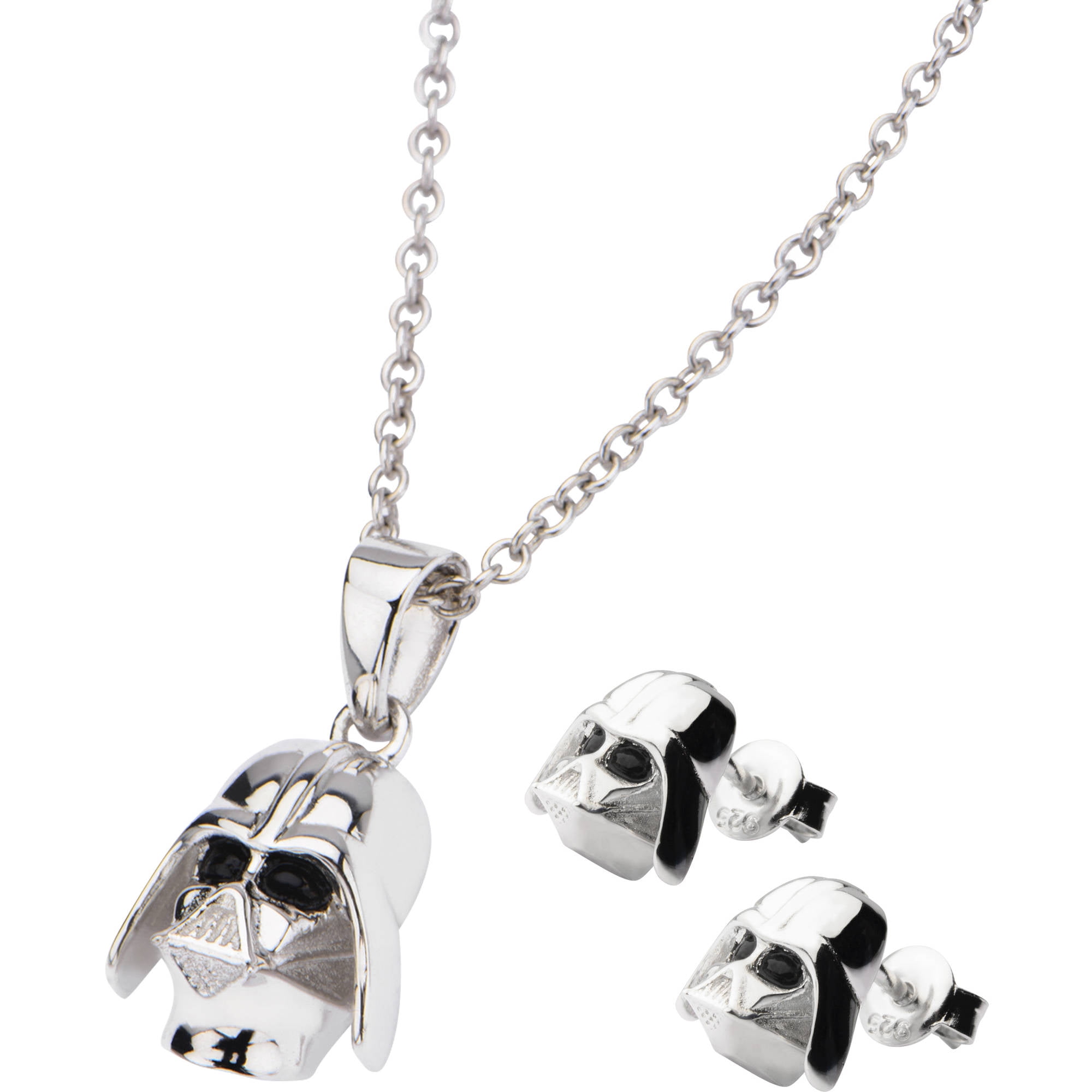 Women's 925 Sterling Silver Darth Vader 3D Earrings and Pendant Set, 18 ...