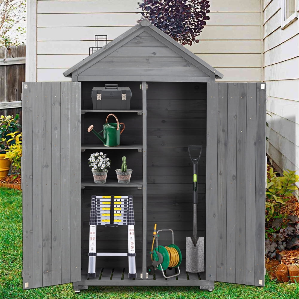 Outdoor Storage Cabinet Garden Wood Tool Shed Outside Wooden Closet ...