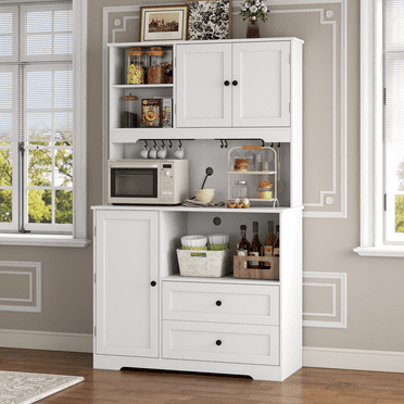 "HOMCOM Large Furniture 63.5"" Kitchen Buffet Hutch, 4 Shelf Pantry ...