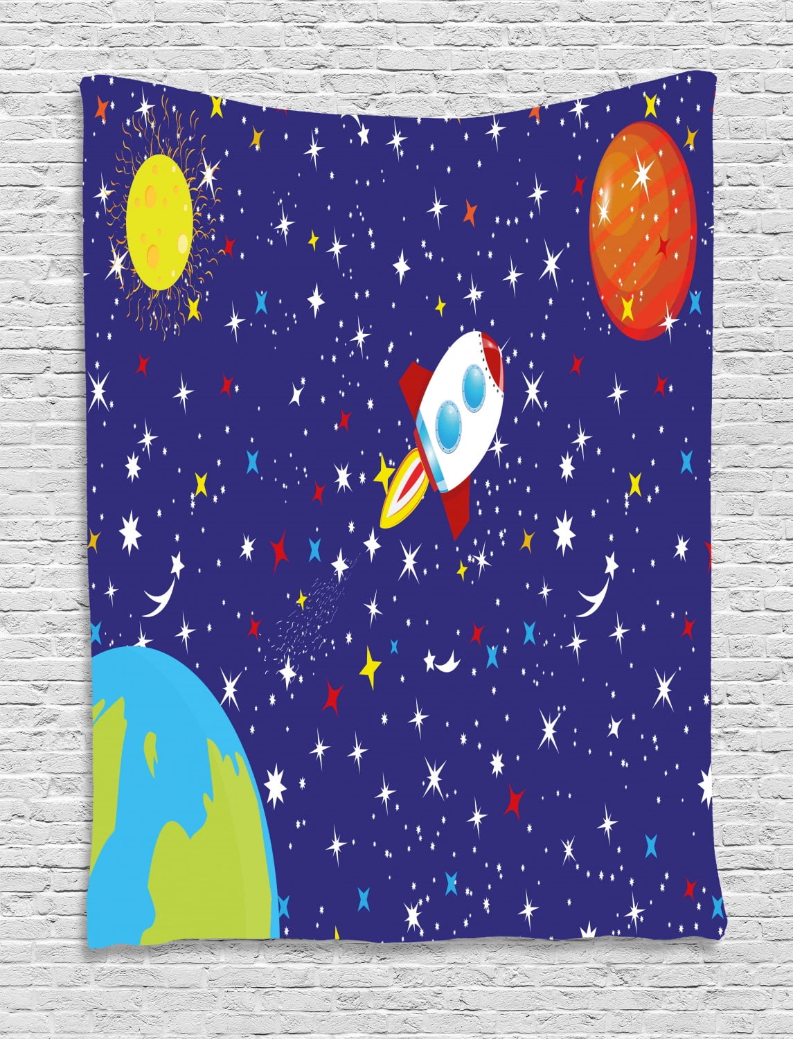 Outer Space Tapestry, Starry Sky of the Universe with a Spaceship in ...