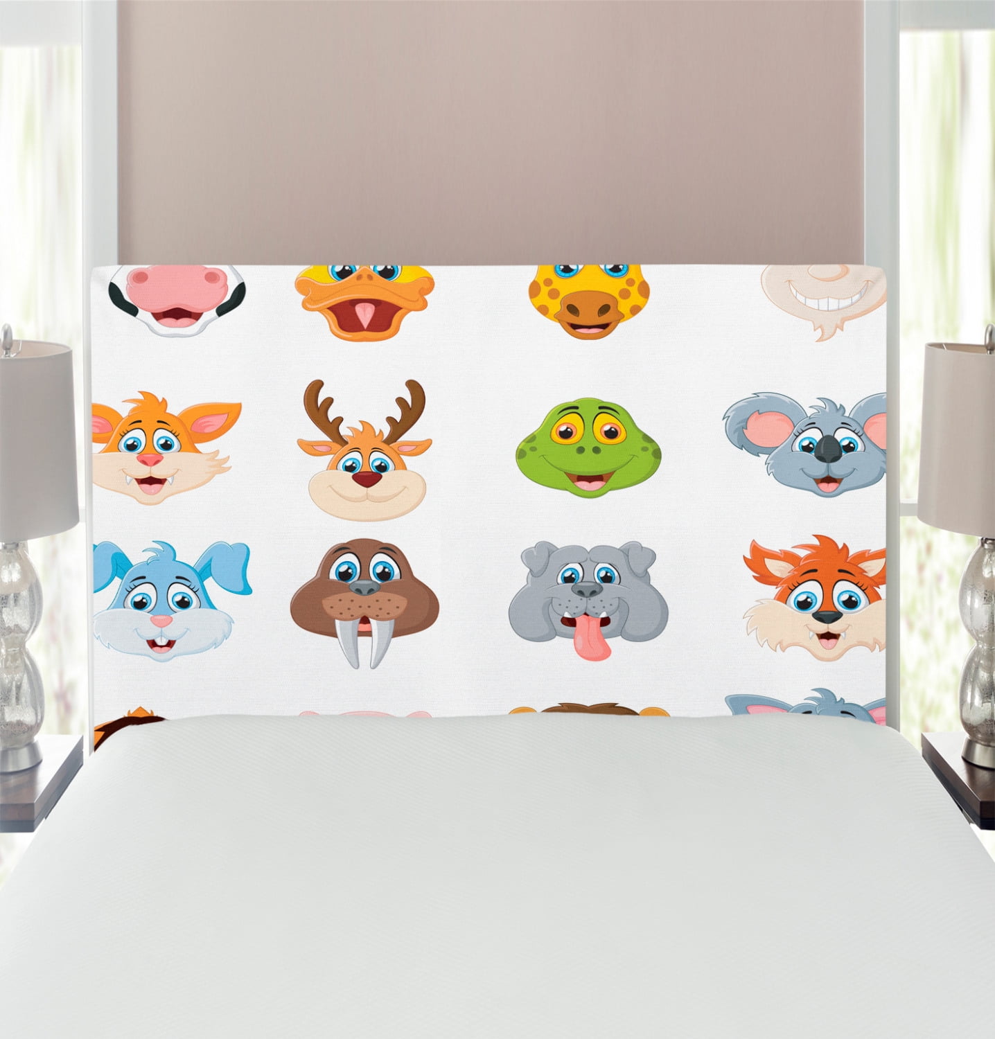 Cartoon Headboard, Comic Design of Composition of Smiling Animal Faces ...