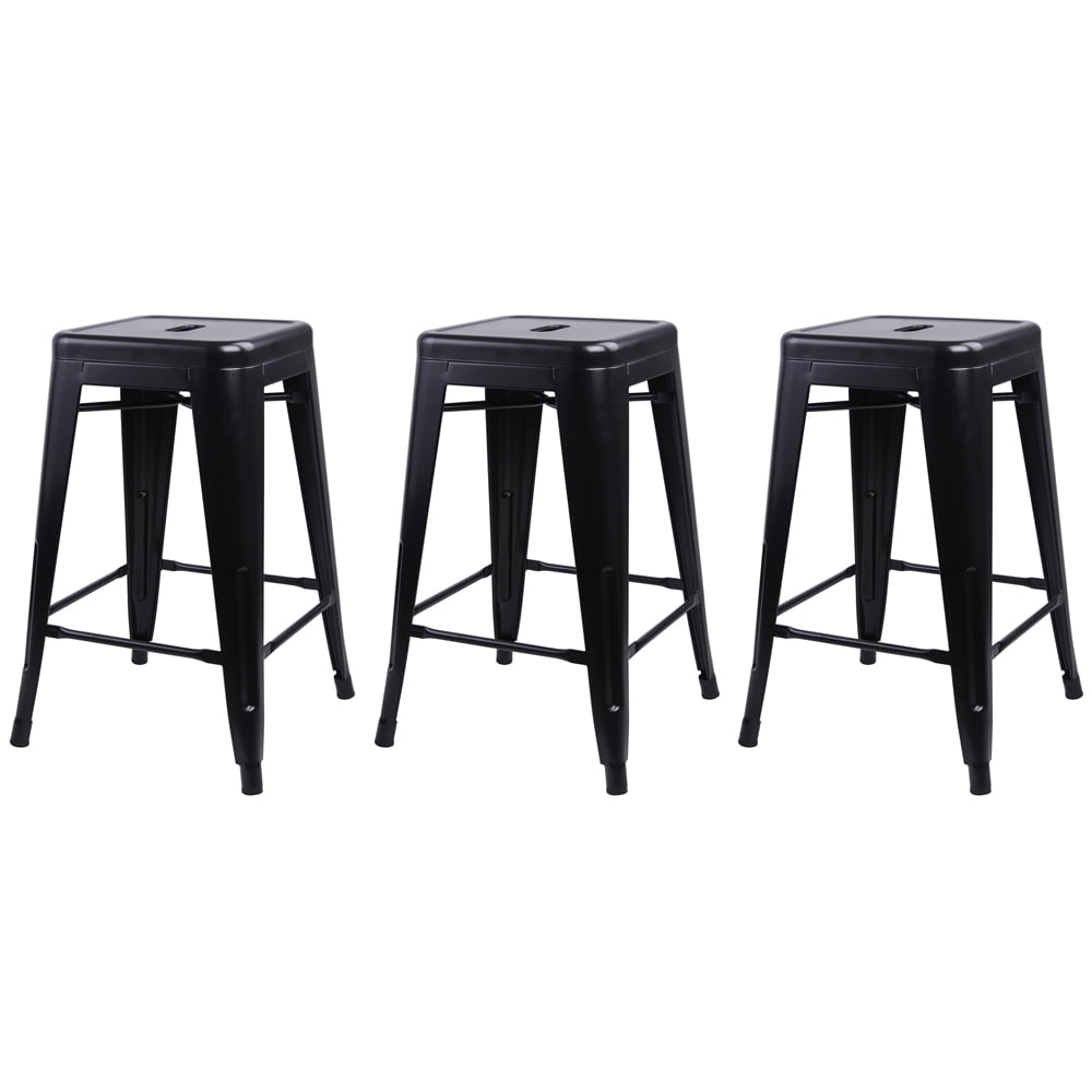 Leejay 24 inch Black Backless Counter Height Metal Bar Stool ,Set of 3 ...