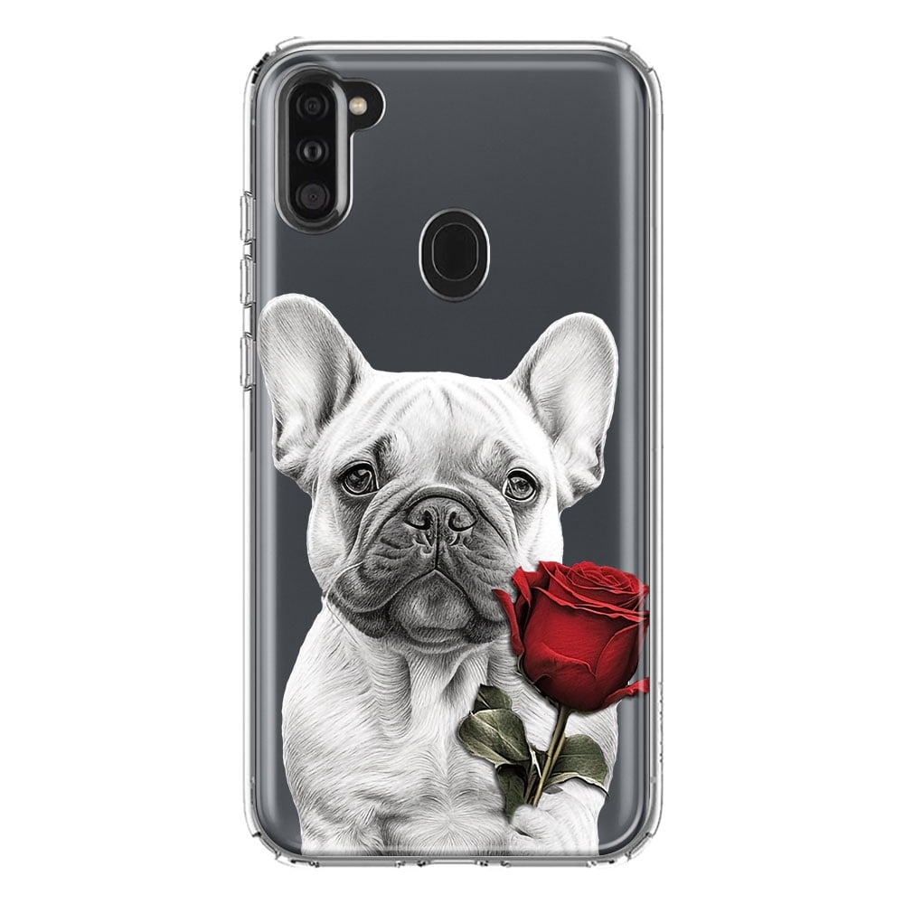 MUNDAZE Samsung Galaxy A11 French Bulldog Red Rose Pencil Drawing ...