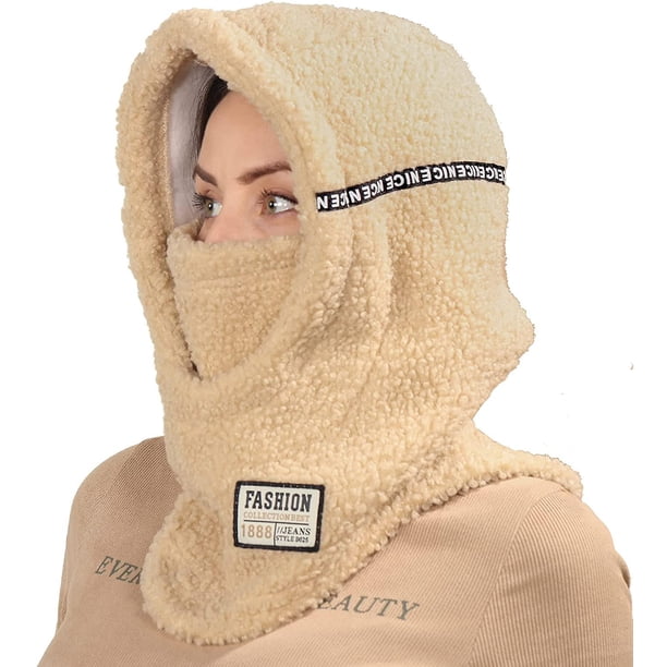 Women Fleece Hood Warm Lambs Fleece Women Balaclava Cold Weather Face And Windproof Face Cover ...