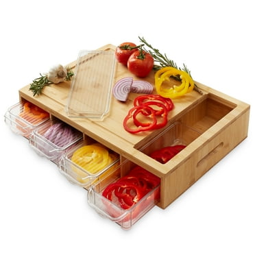 Chef Space Bamboo Kitchen Counter Chopping Board with Cooking Storage Trays - Walmart.com