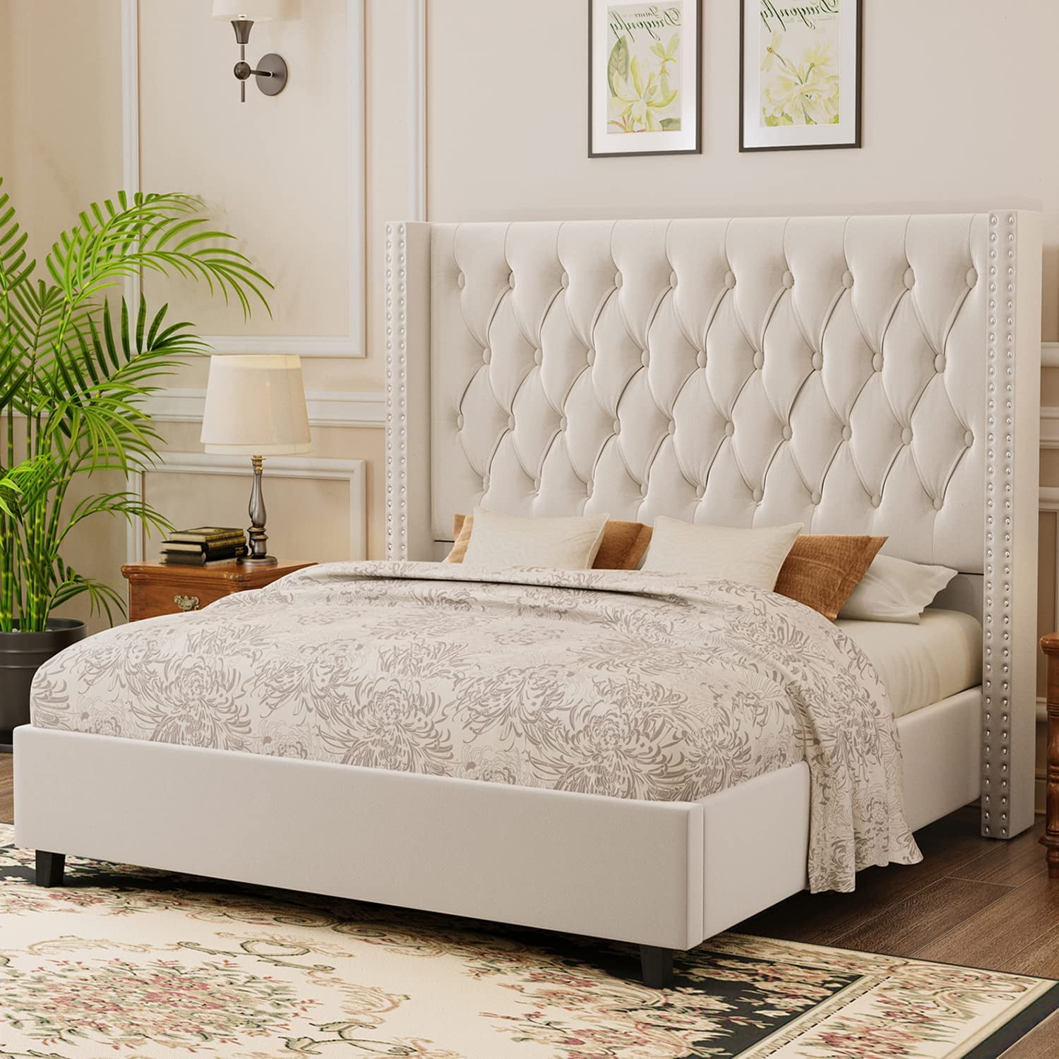 Papajet Bed Frame Queen Size Velvet Deep Tufted Upholstered Headboard