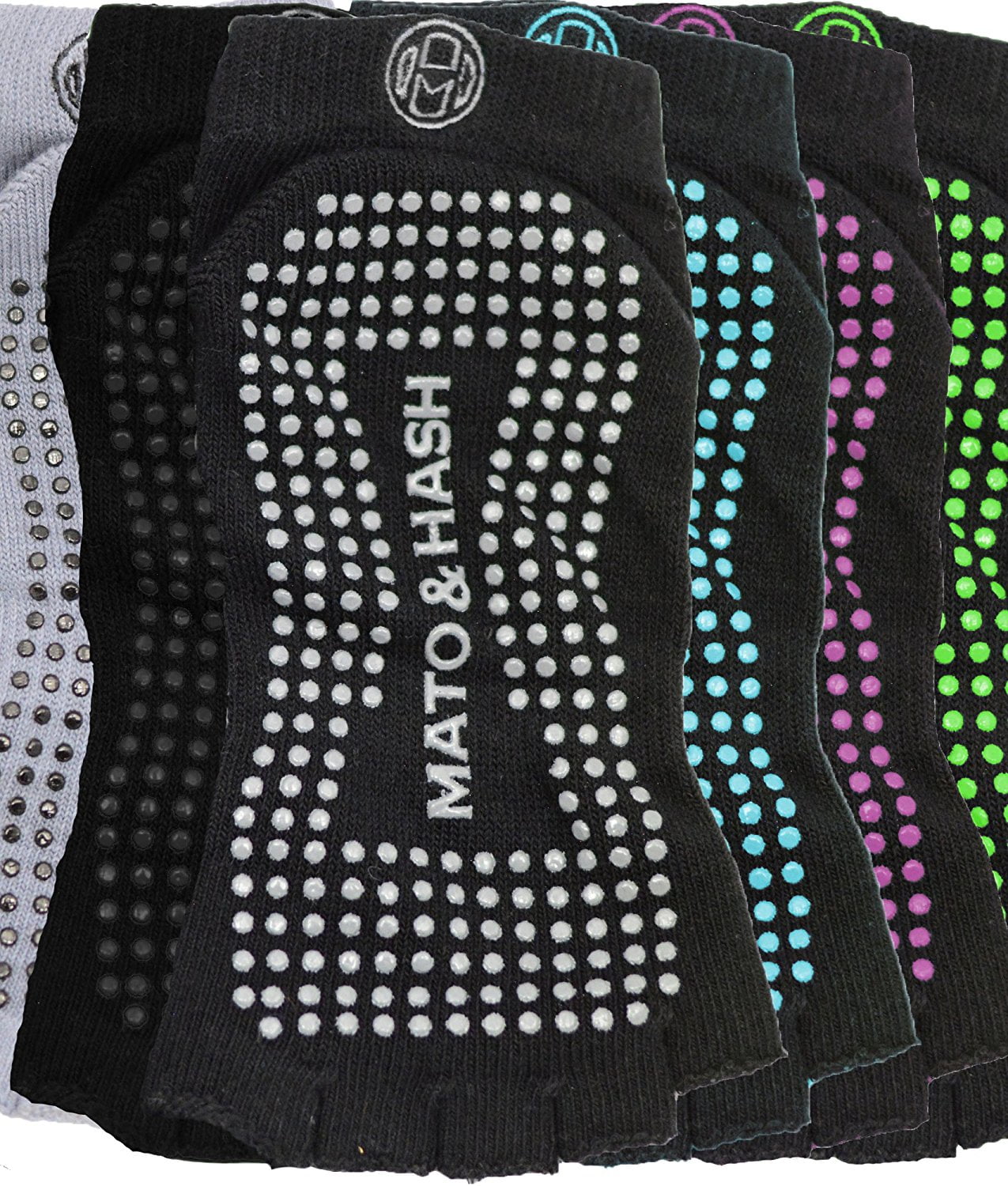 Mato & Hash Toeless Half Toe Yoga Socks With Grip - 6PK Dark Mix CA7200 ...