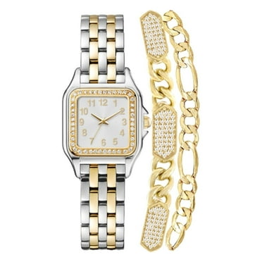 Jessica Simpson Ladies 34mm Gold Tone Crystal Accent Double Arm Bangle ...