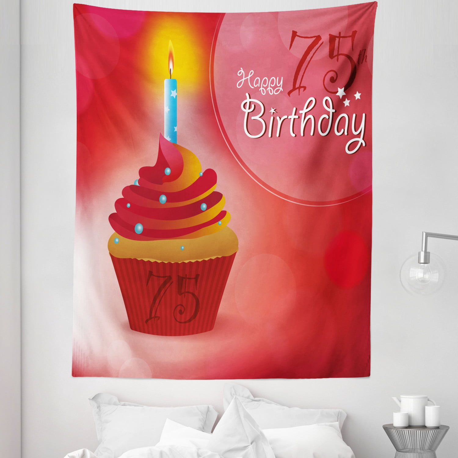 75th Birthday Tapestry, Burning Starry Candle on a Creamy Delicious ...