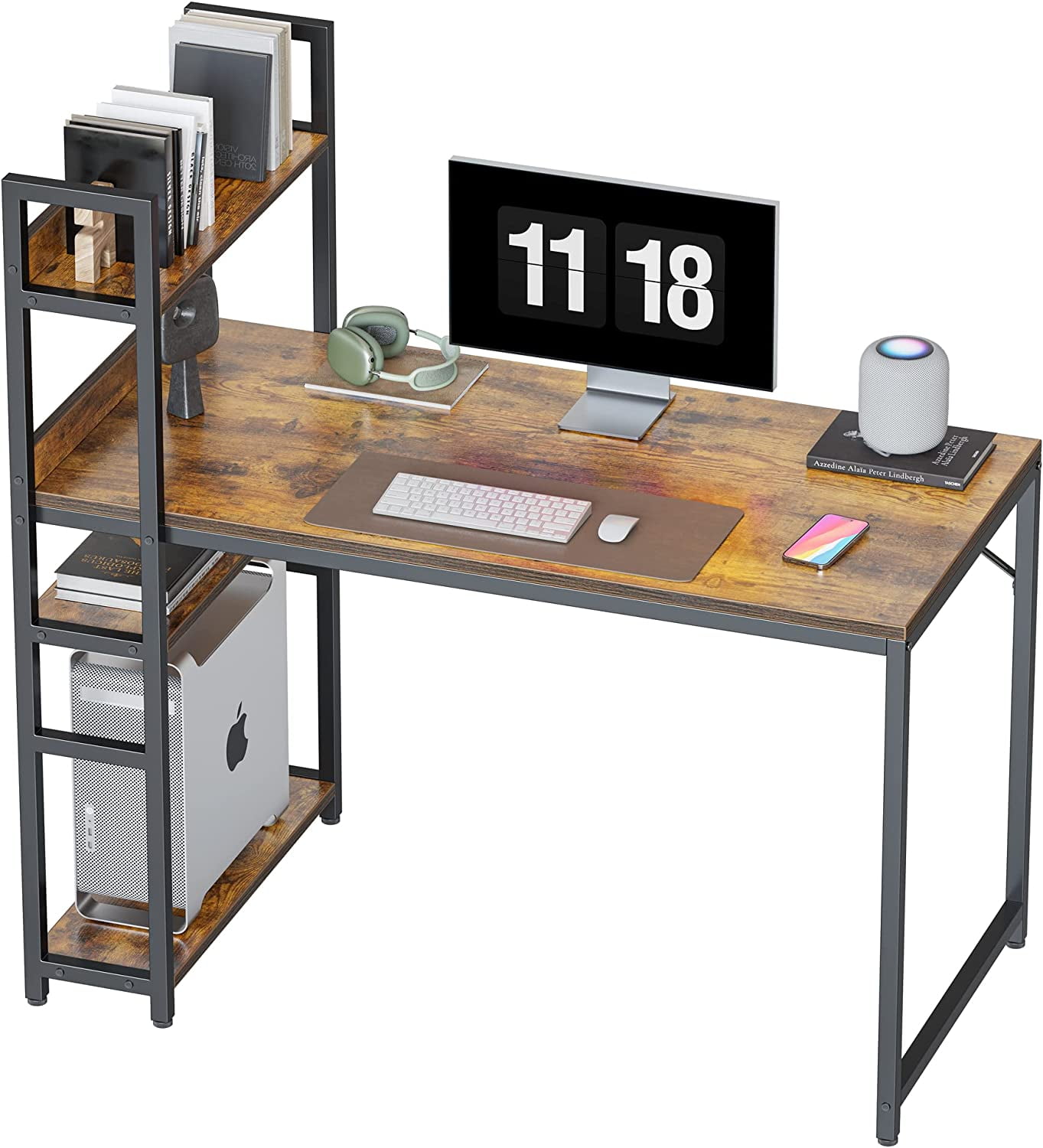 ZXNYH Computer Desk 47 inch with Storage Shelves, Home Office Desk ...