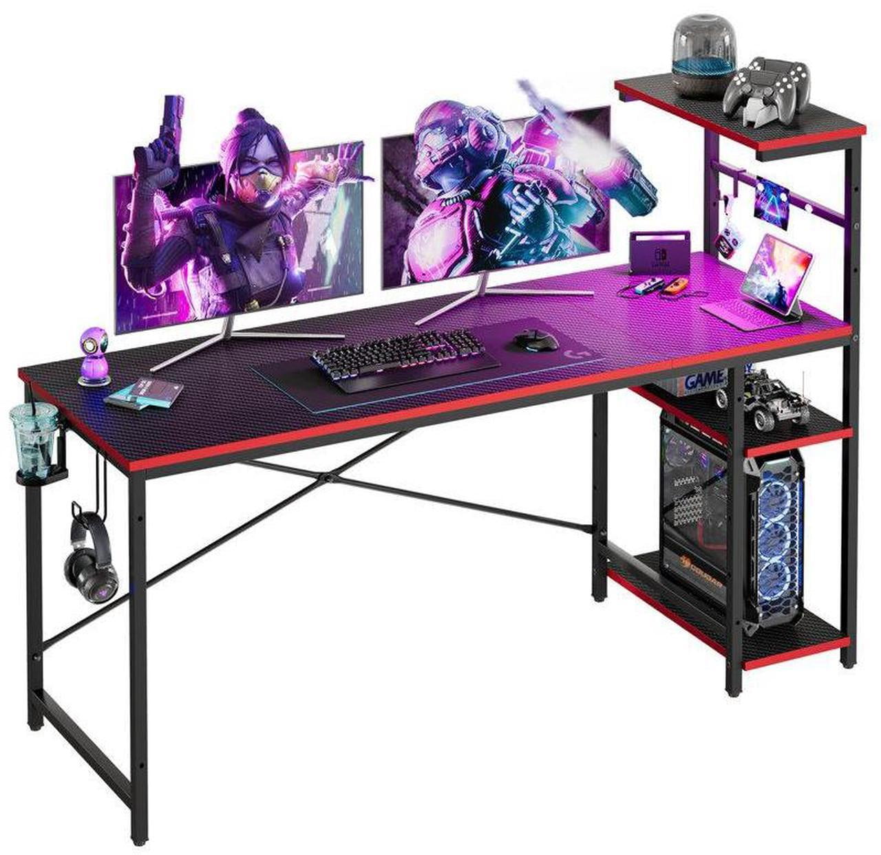 Bestier Gaming Desk with RGB LED Light, Computer Desk with 4 Tier ...