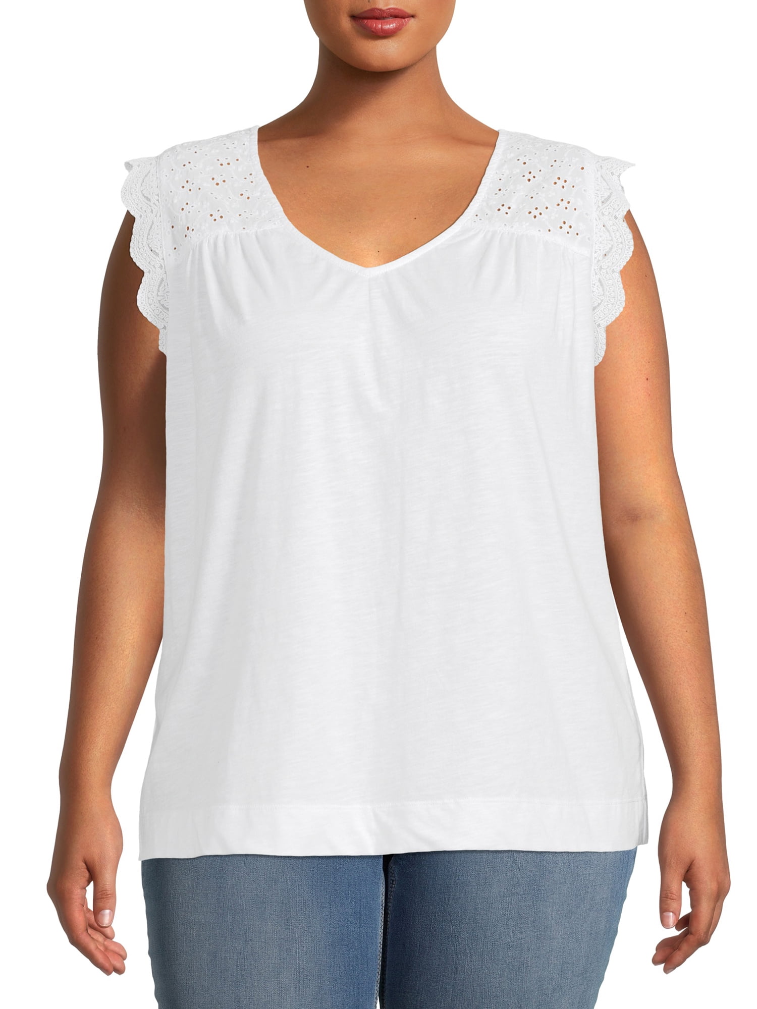 Terra & Sky Women's Plus Size Eyelet Yoke Tank Top - Walmart.com