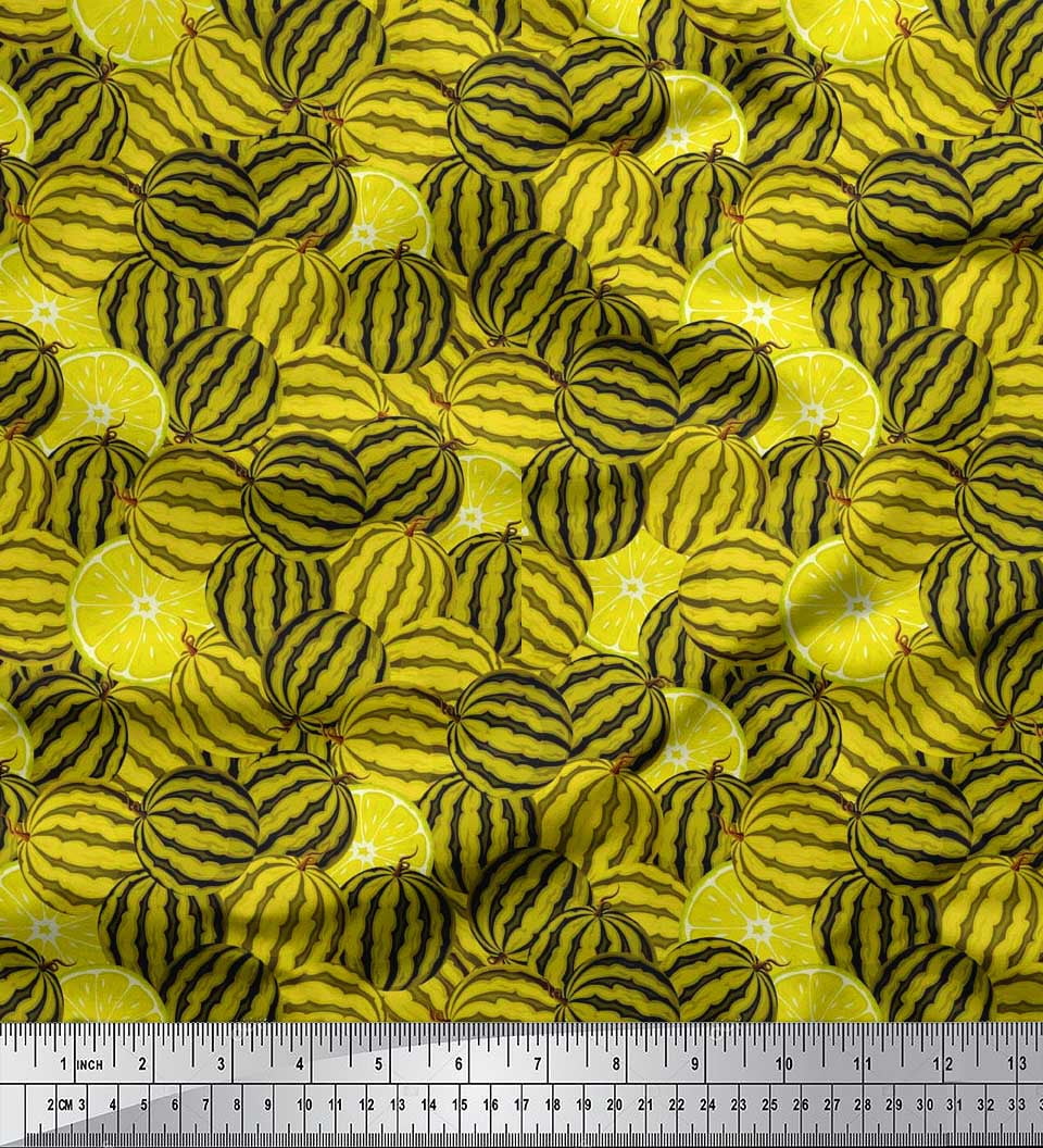 Soimoi Satin Silk Fabric Lemon Slice & Watermelon Fruits Print Fabric ...