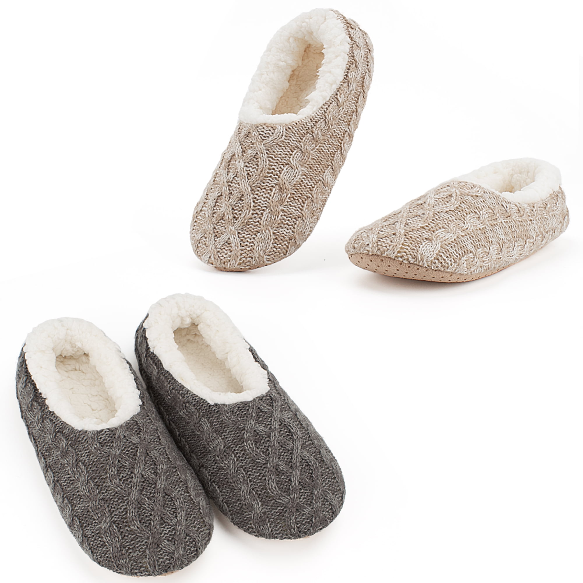 2-Pair Women's Soft House Slippers,Fuzzy Cozy Warm Indoor Sock Shoes ...