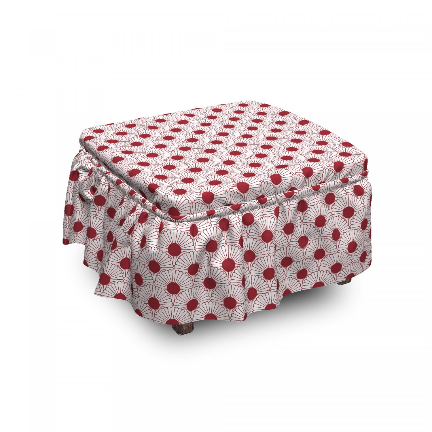 Floral Ottoman Cover, Traditional Chrysanthemum, 2 Piece Slipcover Set ...
