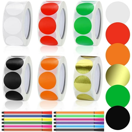 3000 Pieces 6 Rolls Round Removable Color-Code Dot Stickers Circle Dots ...
