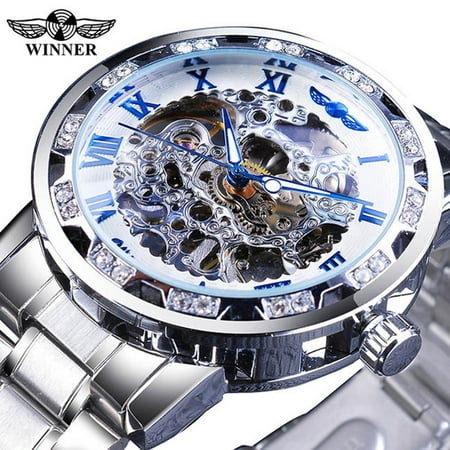 WINNER Men Automatic Watch Fashion Diamond Display Luminous Hands Gear ...