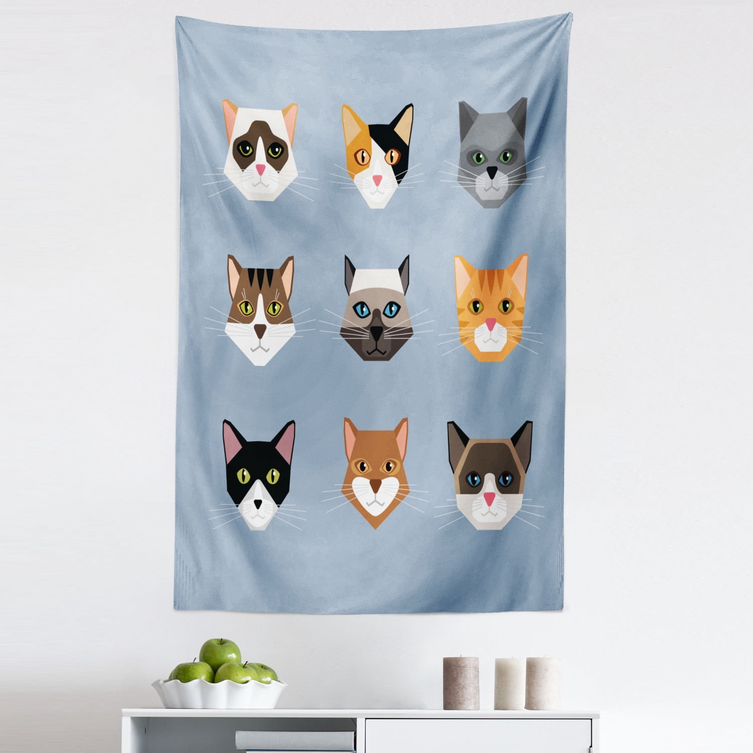 Cat Tapestry, Animal Portrait Set Kittens Face Whiskers Contemporary ...