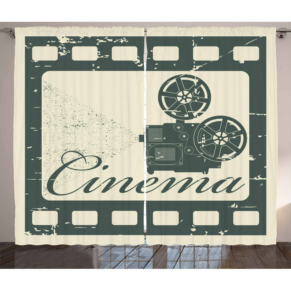 Movie Theater Curtains 2 Panels Set, Grunge Poster Design with Strip ...