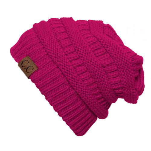 Thick Soft Knit Oversized Beanie Cap Hat, Hot Pink - Walmart.com