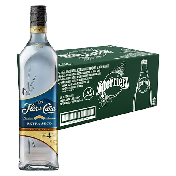 Pack 24 Agua Perrier 330 ml + Ron Flor de Caña Blanco Extra Dry 4 Años ...