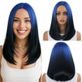 Blue and Black Gradient Hair Wigs for Women - Long Straight High ...