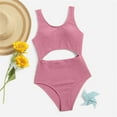 Zaroyeax Girls 1 Piece Solid Color Swimsuit Cute Cut Out Bathing Suit Swimwear