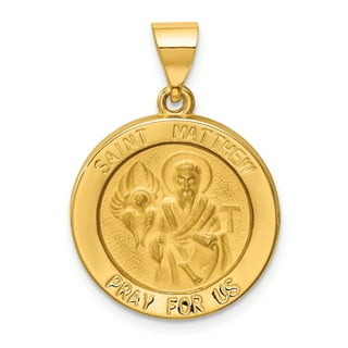 14k White Gold Polished and Satin St. Matthew Pendant - Walmart.com