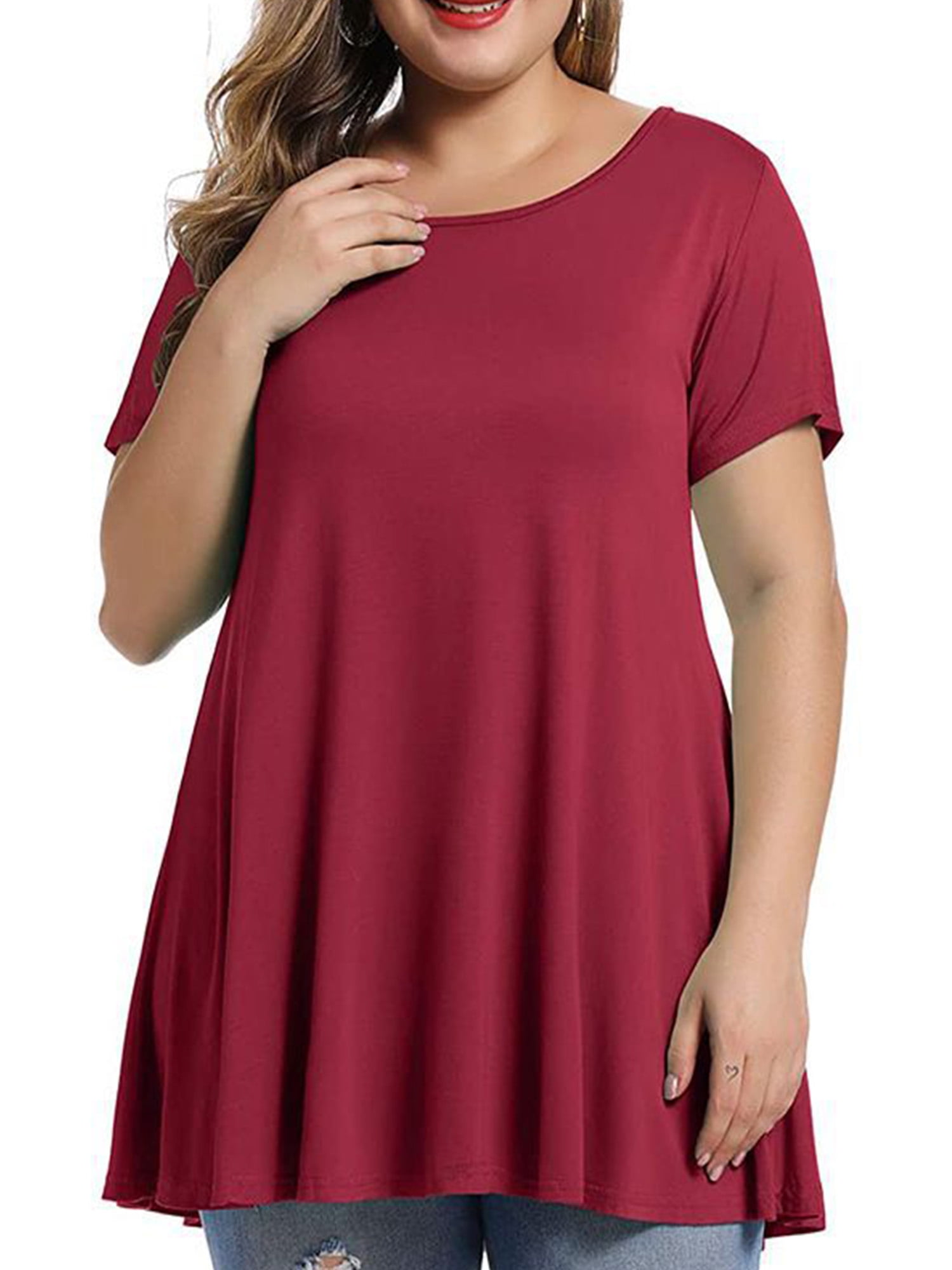 Frontwalk Ladies Loose Oversized Summer T Shirts Plus Size Swing Tops Women Short Sleeve
