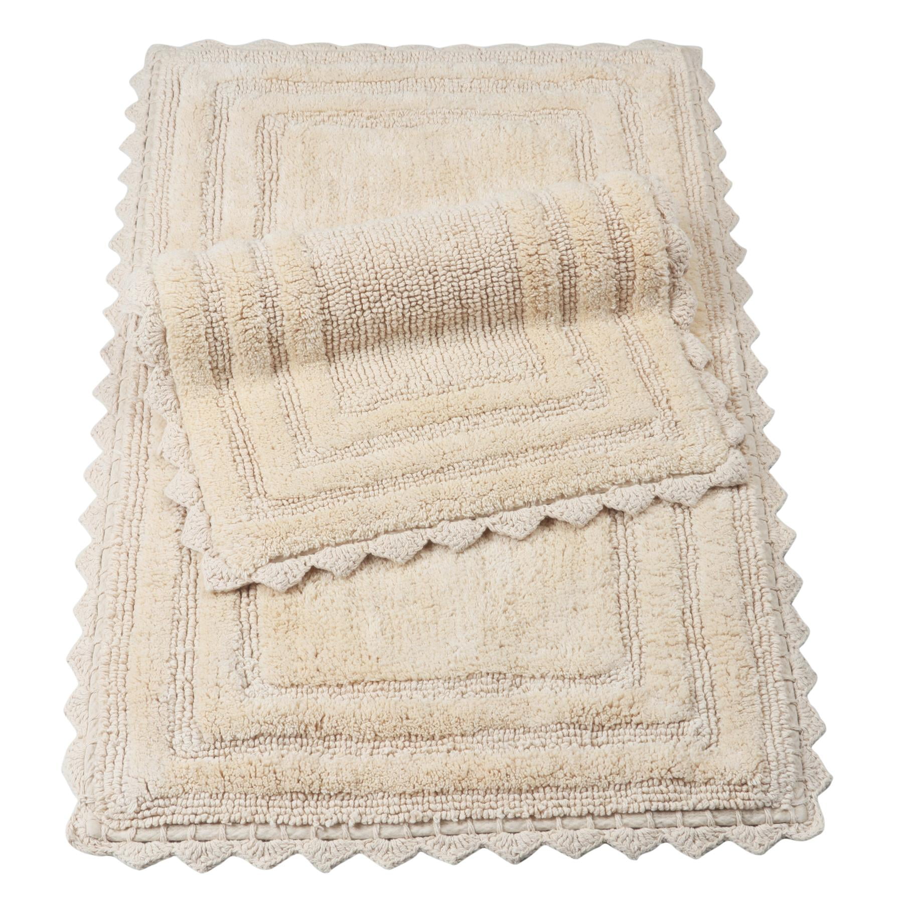 TreeWool, Cotton Bath Rugs with Crochet Border, Reversible Rectangle ...
