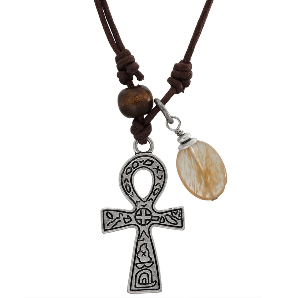 Large Ankh & Stone Pendant Cord Necklace - Walmart.com