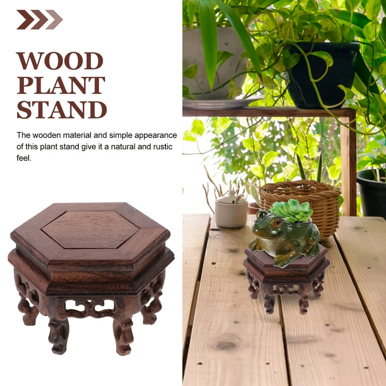 Wood Plant Stand Rattan Flower Pot Stand Low Short Plant Stands for Indoor Boho Rustic Wooden Stool for Plant Pot Holder