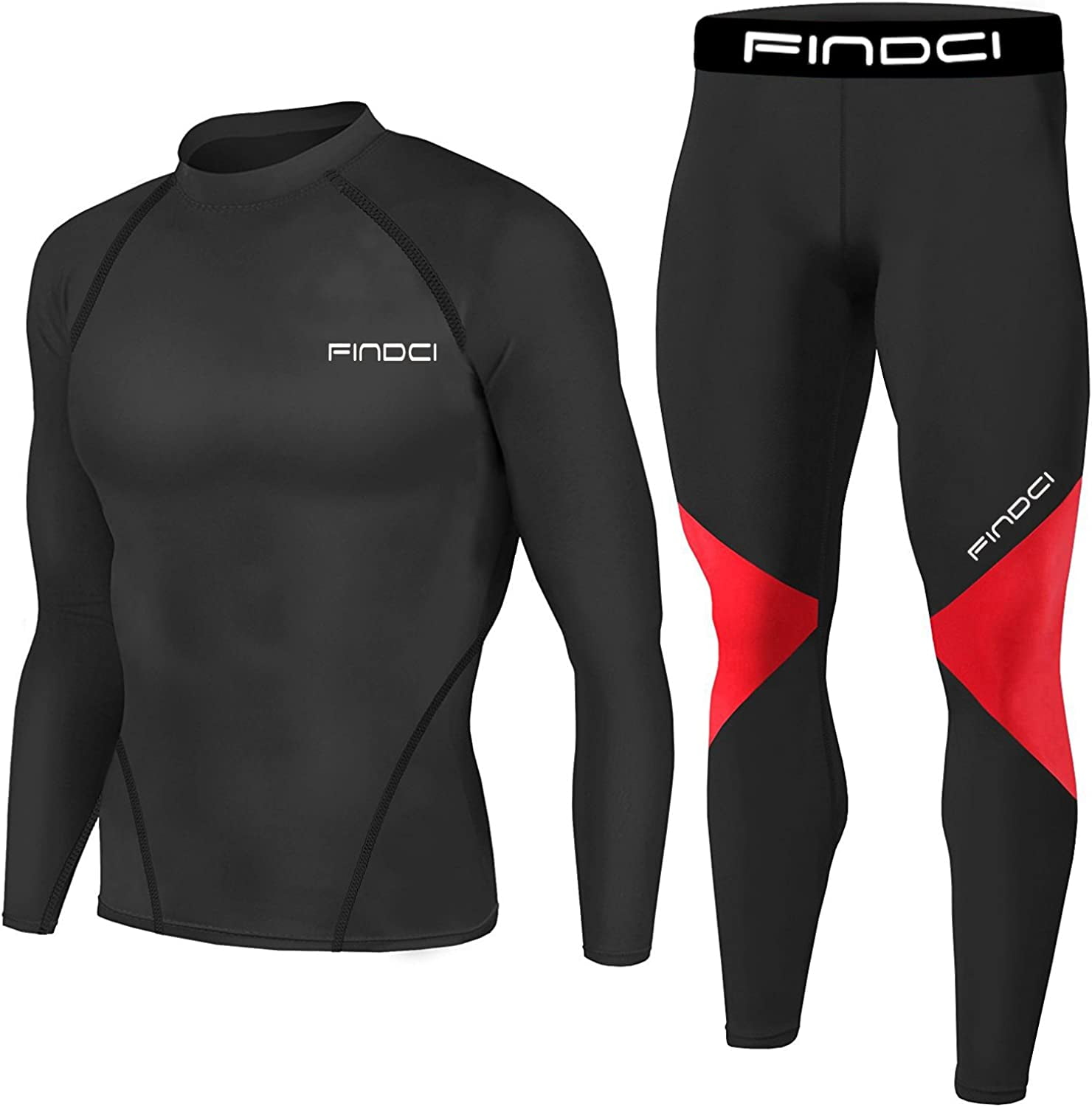 Findci Mens Sports Running Set Compression Shirt Pants Skin Tight