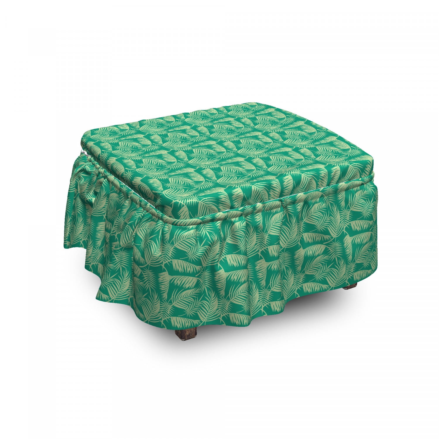 Tropical Ottoman Cover, Exotic Fan Palm Leaves, 2 Piece Slipcover Set ...