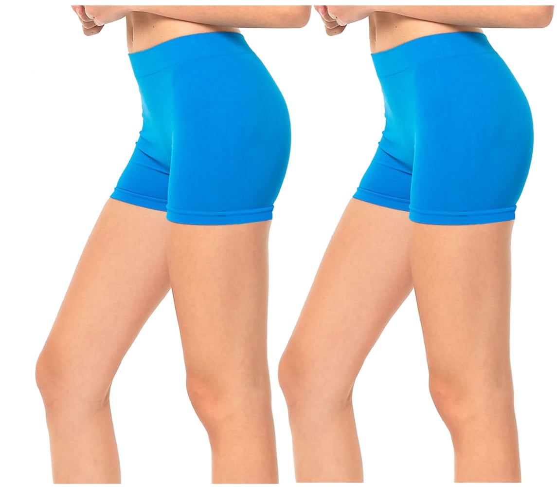 Gilbins 2 Pack Women's Seamless Stretch Yoga Exercise Shorts Turquoise ...