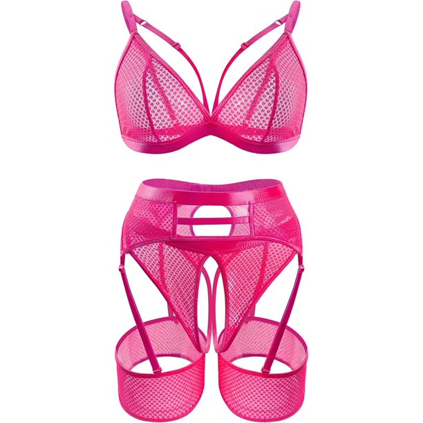 4 Piece Garter Lingerie for Women, Cutout Lingerie, Mesh Matching ...